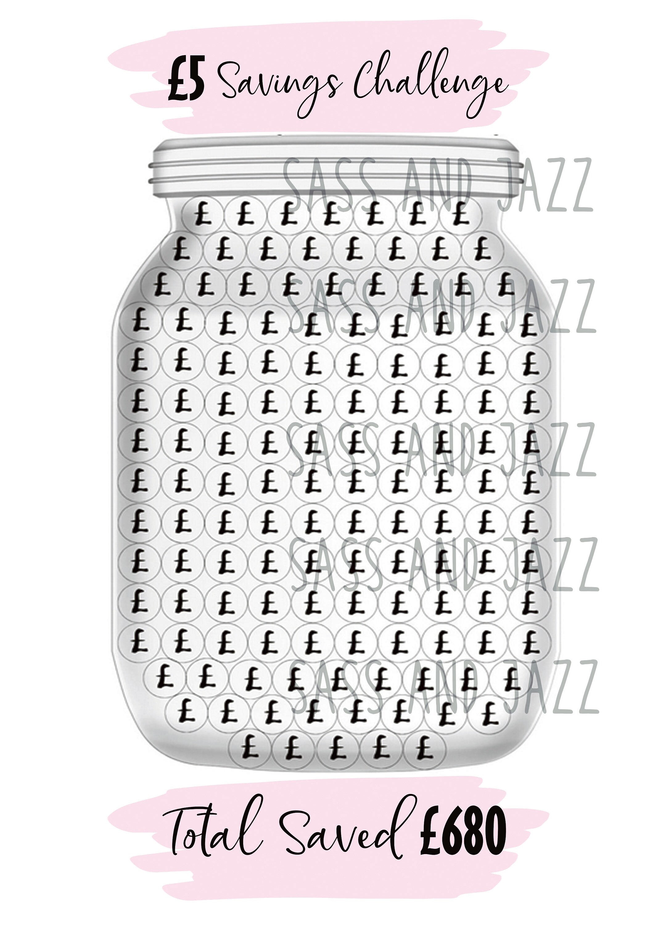 Five Pound Savings Challenge Tracker, Low Budget Savings Challenge ...