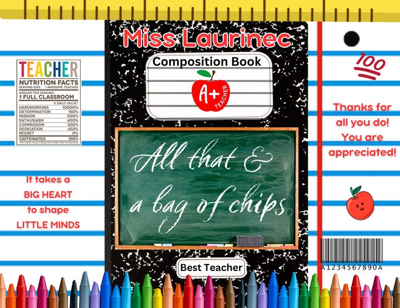 Personalized Teacher Name Potato Chip Snack Bags, Custom Composition ...