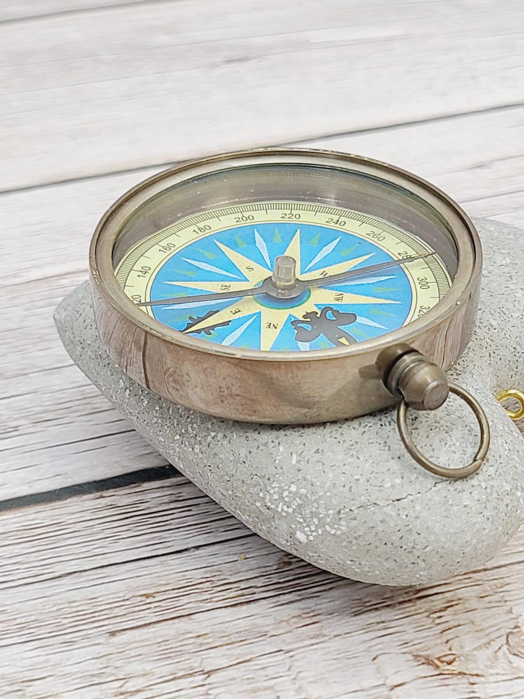 Antique Reproduction Brass Pocket Compass - Blue Face, Vintage Style (2 ...