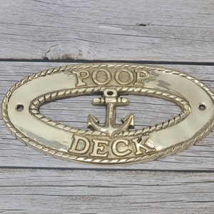 Poop Deck Sign, Golden Brass Poop Deck and Anchor, Vintage Brass Poop ...