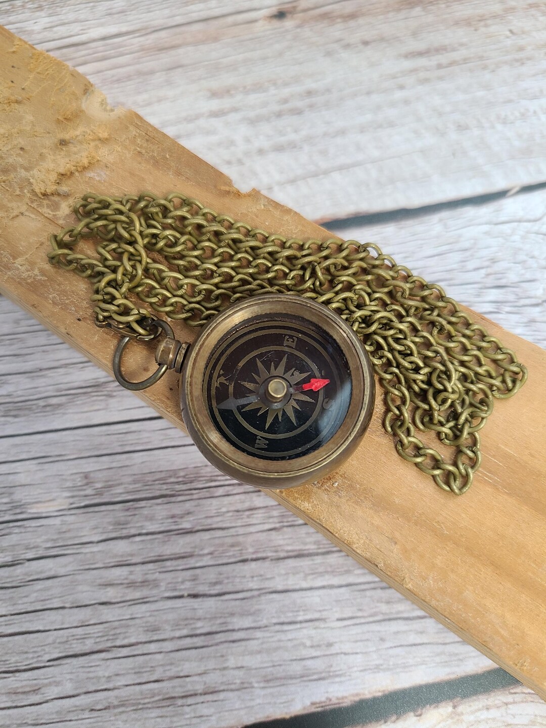 Brass Compass Necklace: Antique Reproduction Pocket Compass With Chain ...