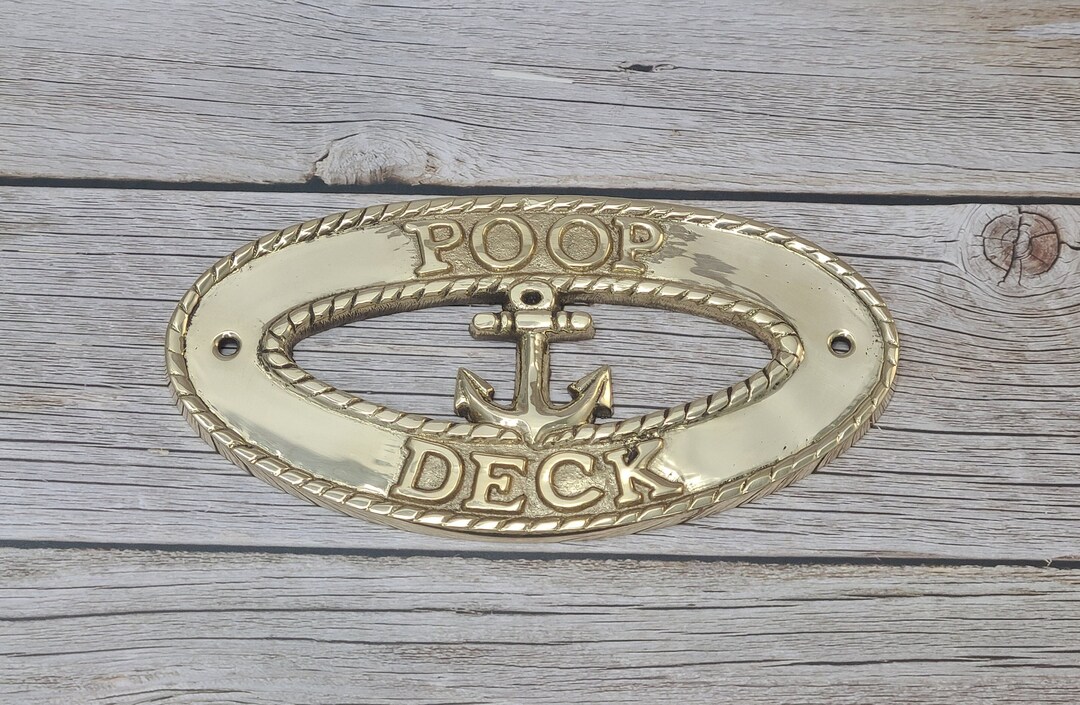 Poop Deck Sign, Golden Brass Poop Deck and Anchor, Vintage Brass Poop ...