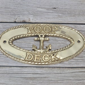 Poop Deck Sign, Golden Brass Poop Deck and Anchor, Vintage Brass Poop ...