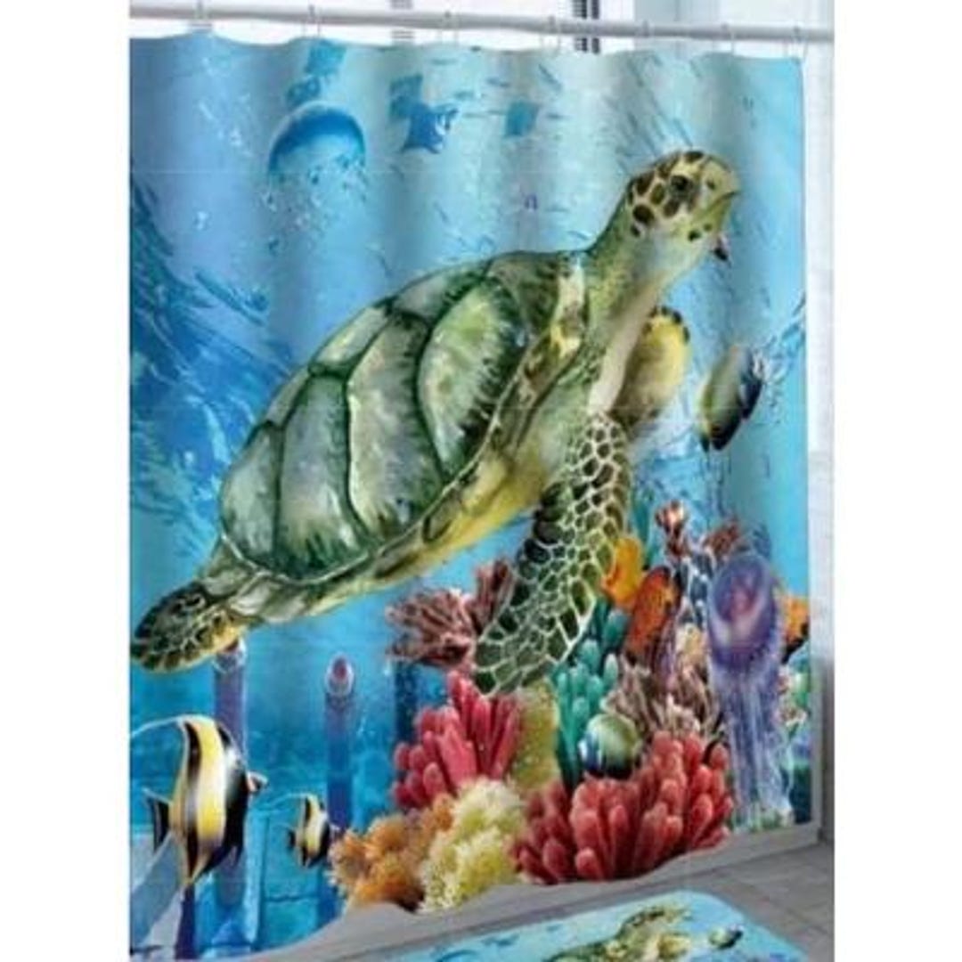 Sea Turtle Shower Curtain, Ocean Bathroom Decor, Coastal Sea Turtles ...