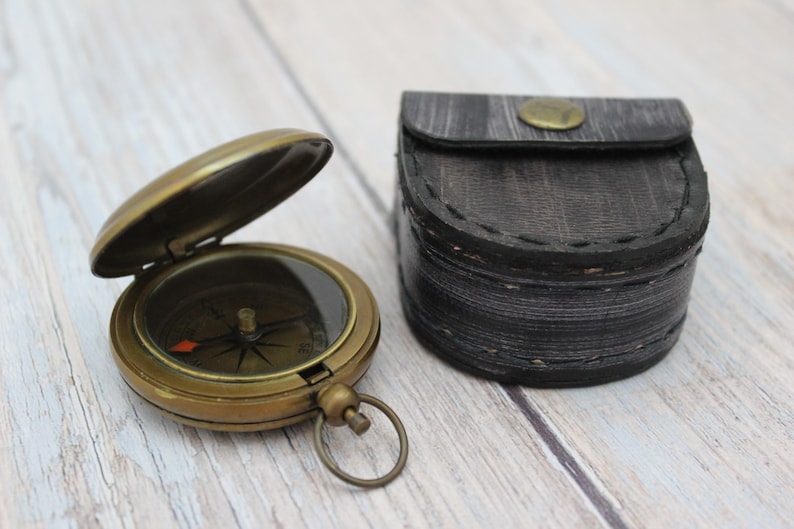Vintage Brass Pocket Compass With Leather Case – Antique Style ...