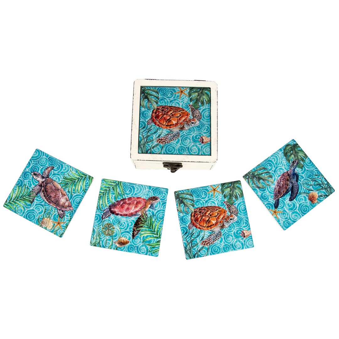 Sea Turtle Coasters, Ceramic Sea Turtle Coasters, Beach Home Decor ...
