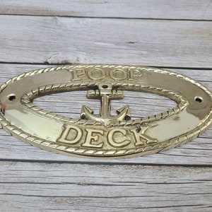 Poop Deck Sign, Golden Brass Poop Deck and Anchor, Vintage Brass Poop ...