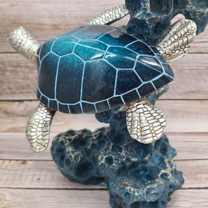 Blue Sea Turtle Coral Figurine: Polystone Nautical Sculpture (19" High ...