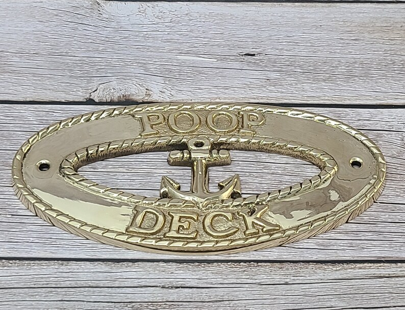 Poop Deck Sign, Golden Brass Poop Deck and Anchor, Vintage Brass Poop ...