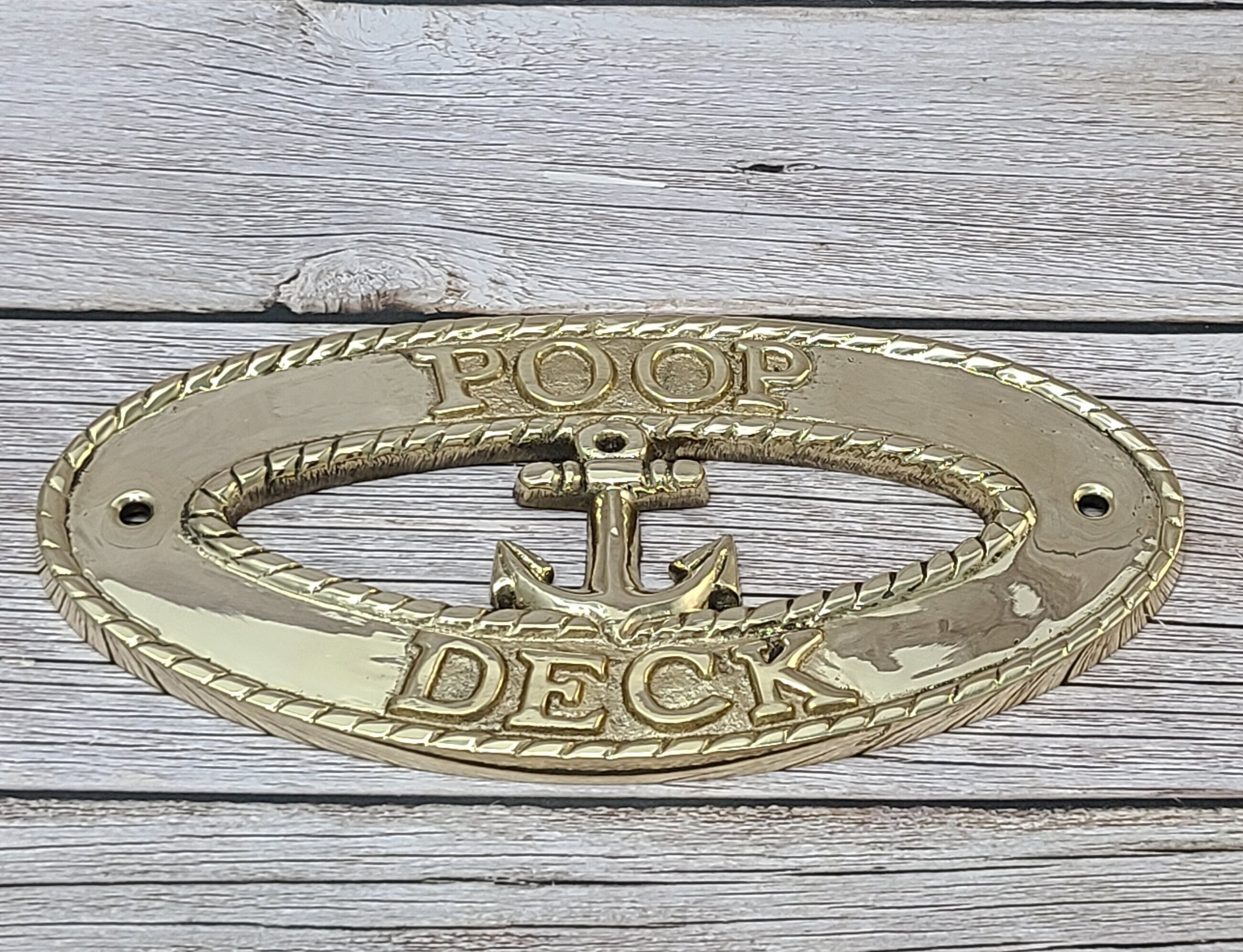 Poop Deck Sign, Golden Brass Poop Deck and Anchor, Vintage Brass Poop ...