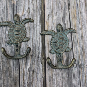 Cast Iron Sea Turtle Hook Set: Verdigris Nautical Decor - Etsy