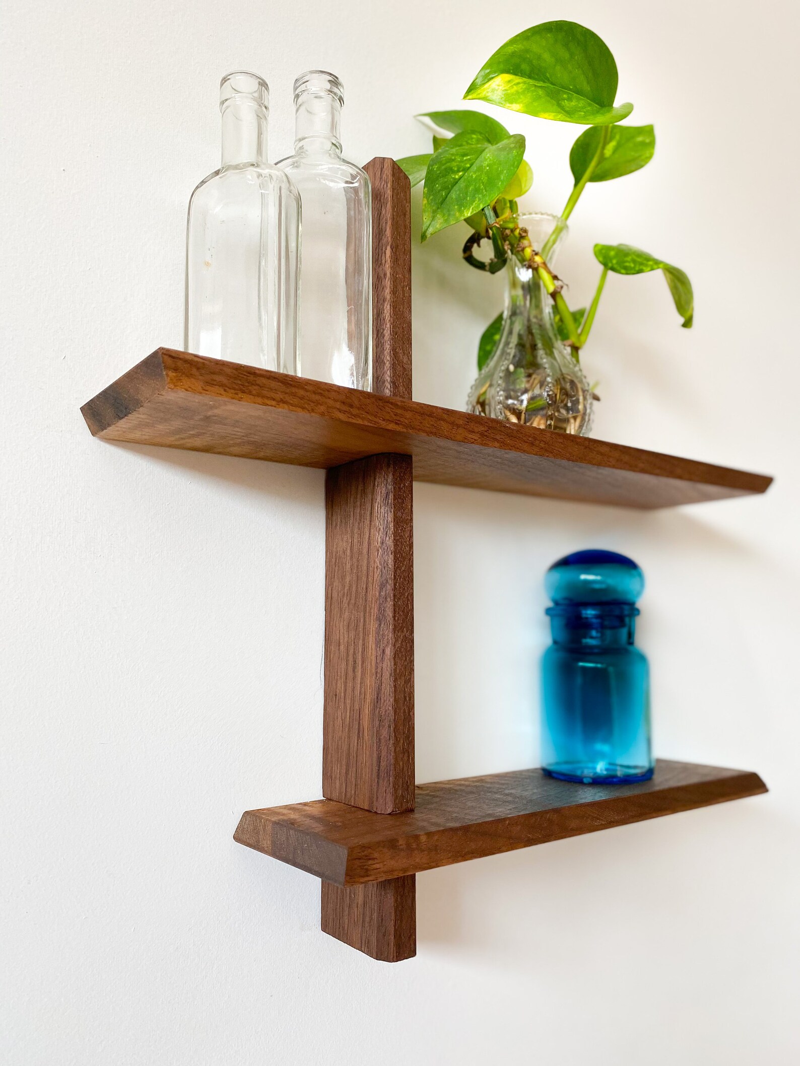 Walnut Shelf, Danish Modern Walnut Shelf, Walnut Wall Shelf, Handmade ...