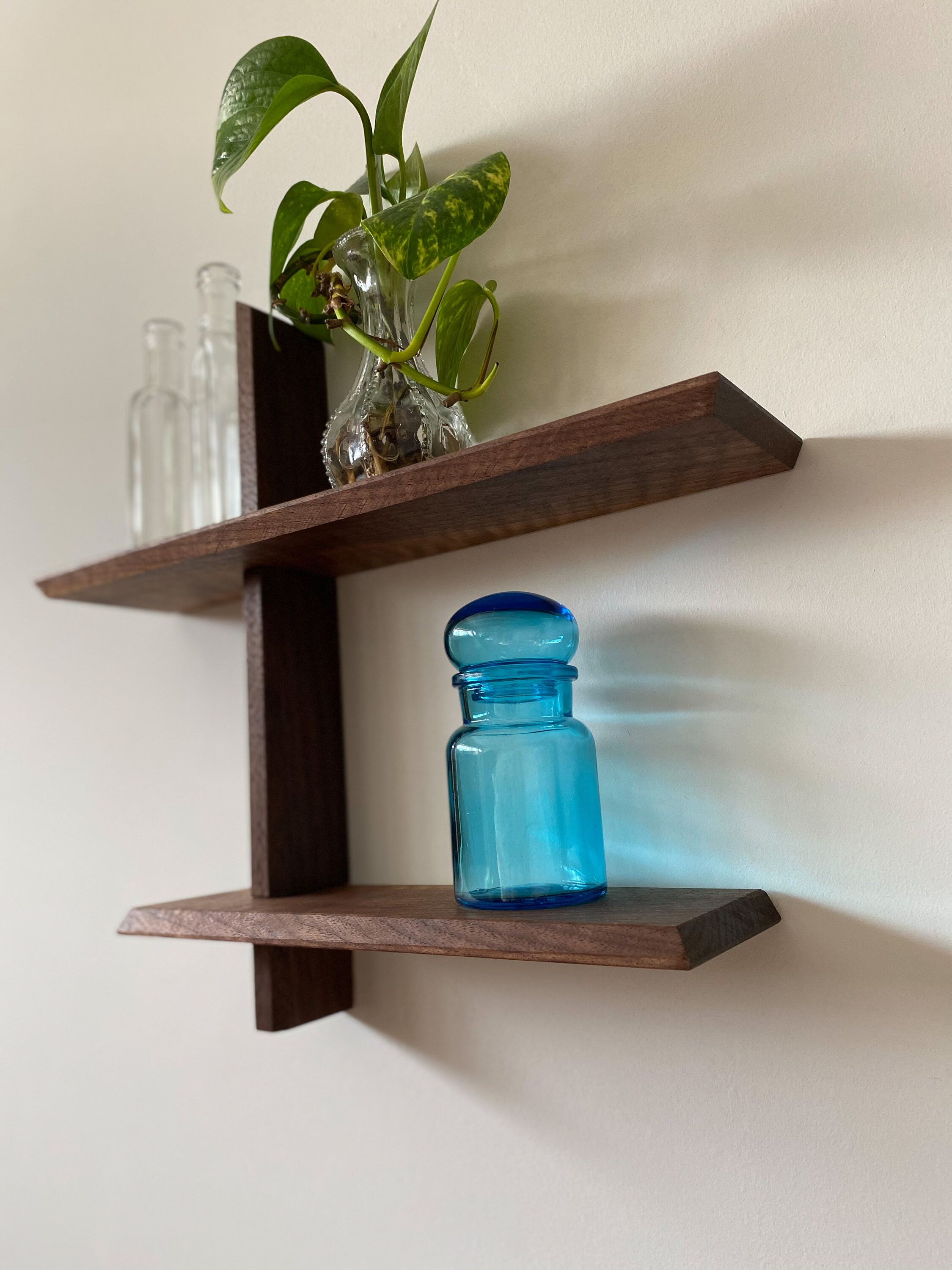 Walnut Shelf, Danish Modern Walnut Shelf, Walnut Wall Shelf, Handmade ...