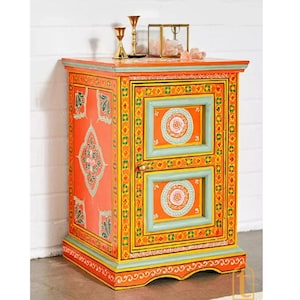 Hand-painted Bedside Wooden Table in Rajasthani Artistry With Uniquely ...