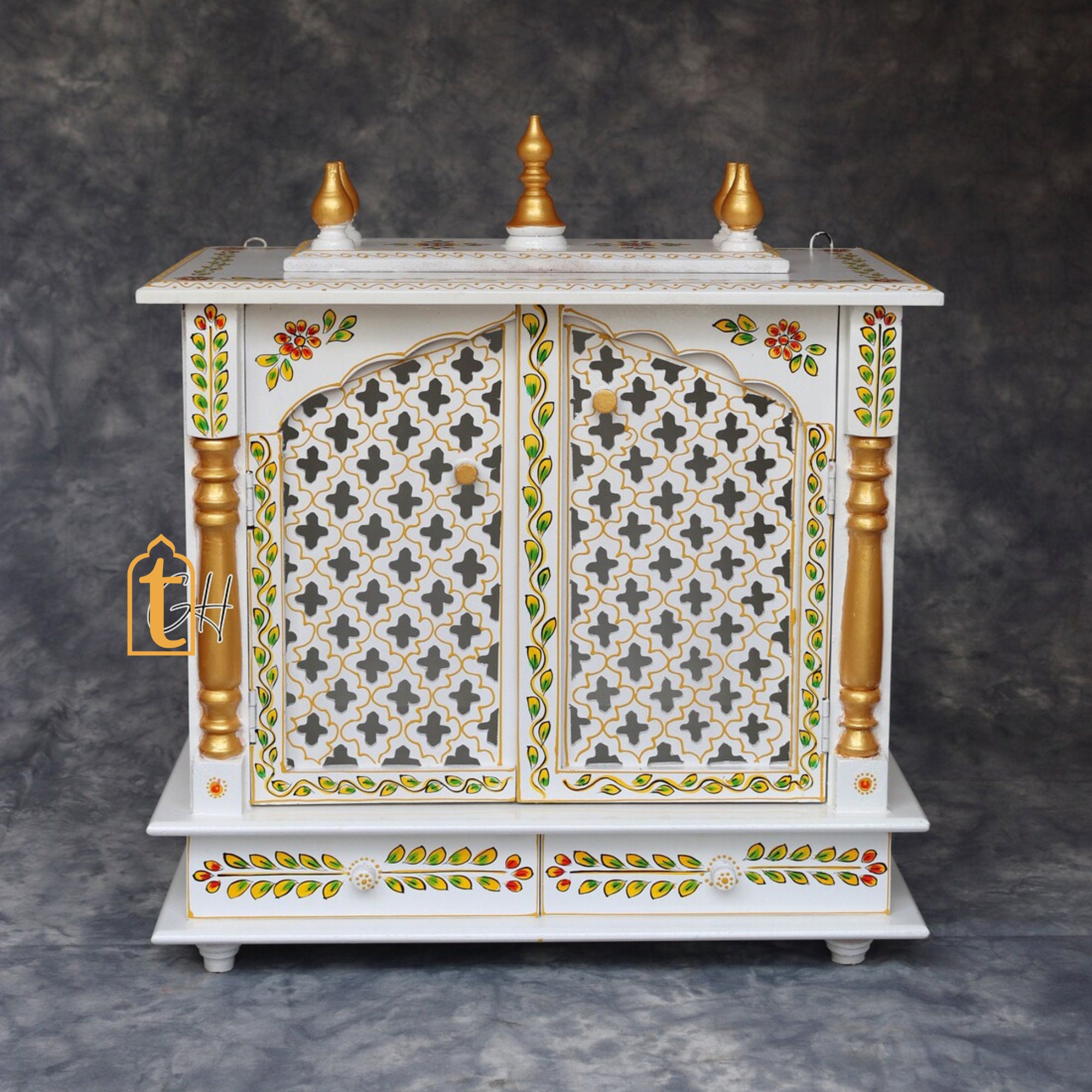 Wooden Temple Pooja Mandir With Door Beautiful Wall Hanging Large ...