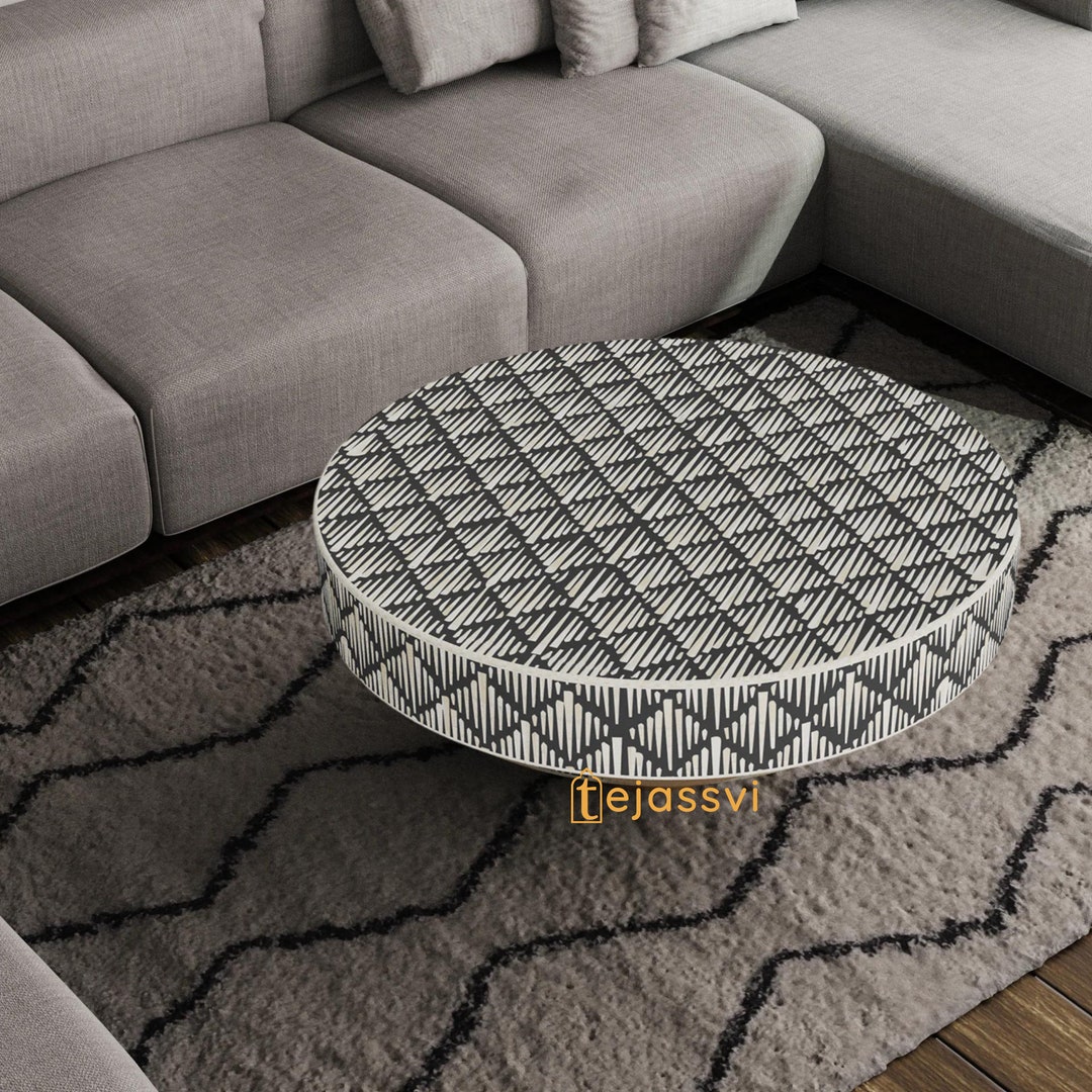 Bone Inlay Round Coffee Table/centre Table/bone Inlay Stripe Round ...