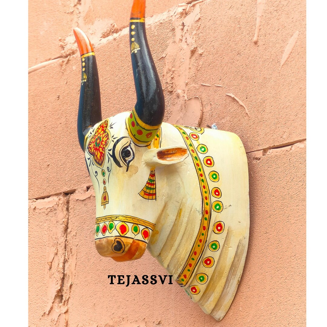 Hand Painting Bull Head | Bull | Nandi Head Mask Wall Décor, Wall ...