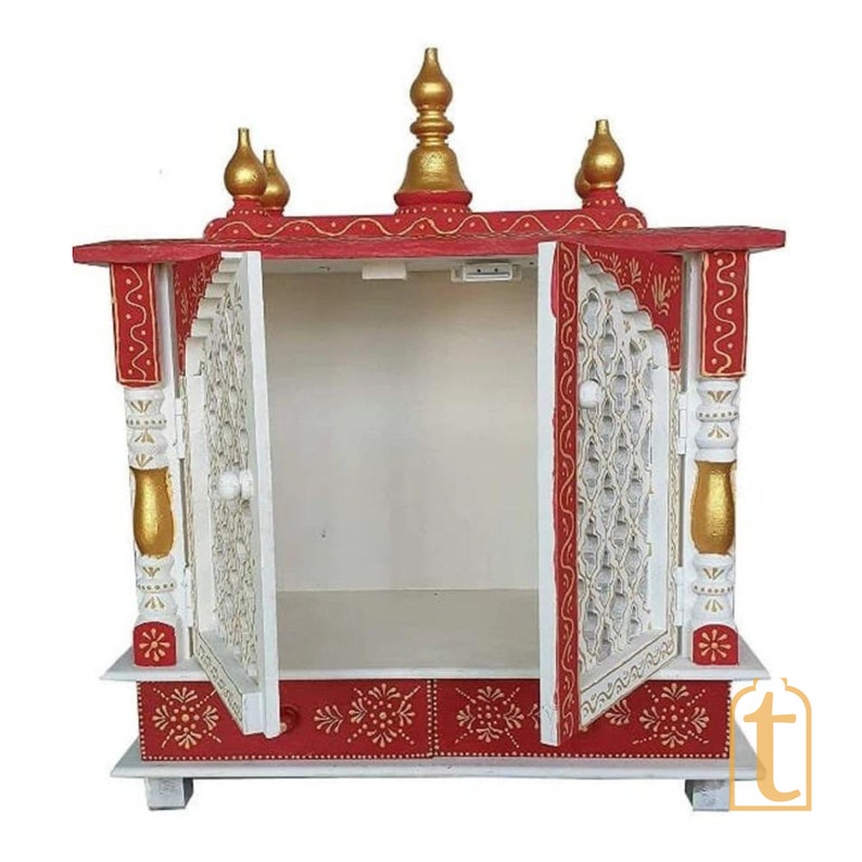 Wooden Temple With Doors Pooja MANDIR for Home Office Prayer Room ...