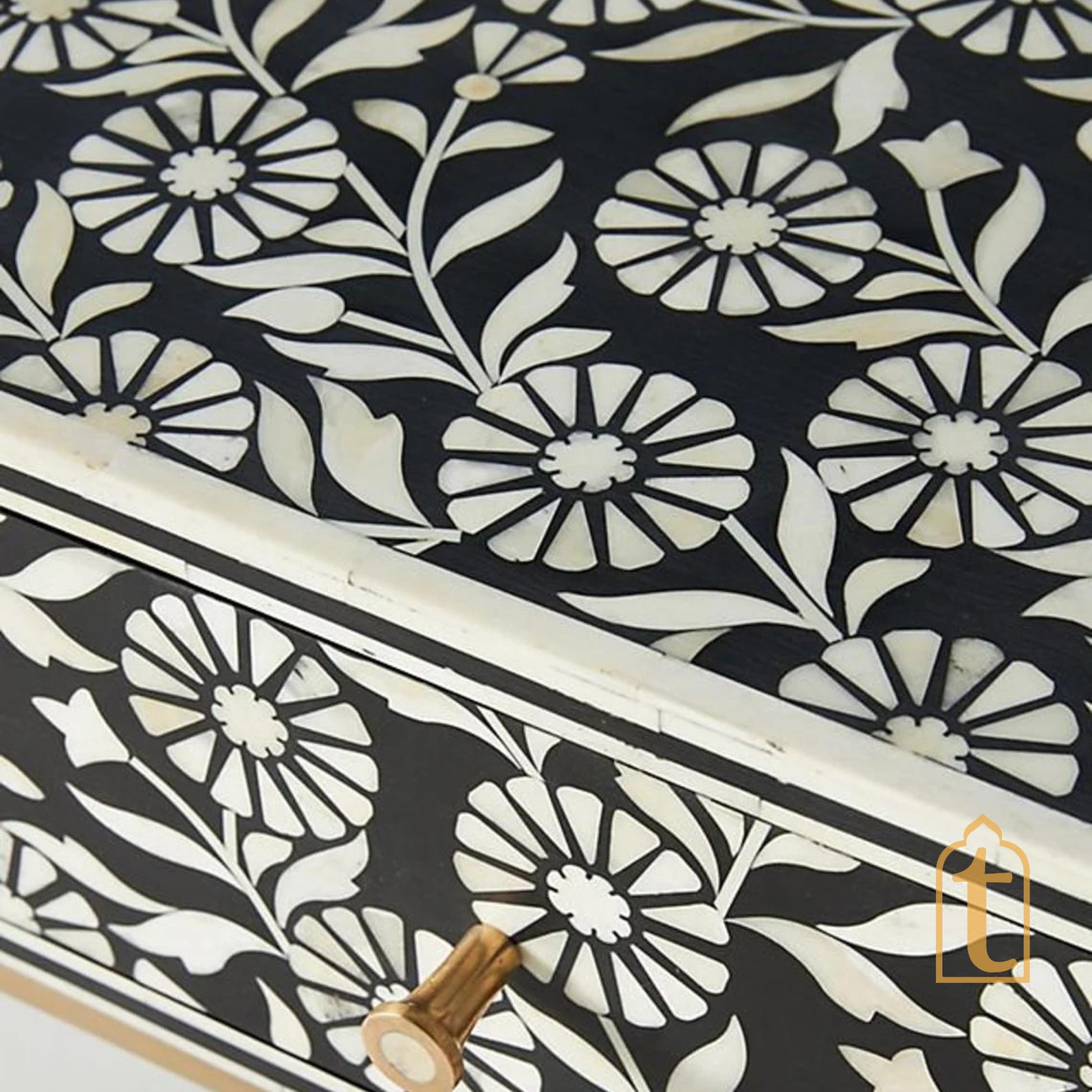 Wooden Bone Inlay Sun Floral Design 3 Drawers Console / Bone Inlay Sun ...