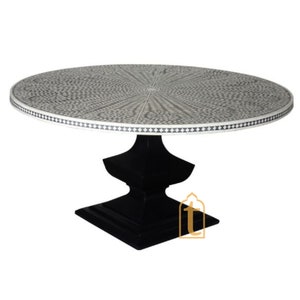 Handmade Bone Inlay Dining Table | Modern Floral Pattern Bone Inlay ...