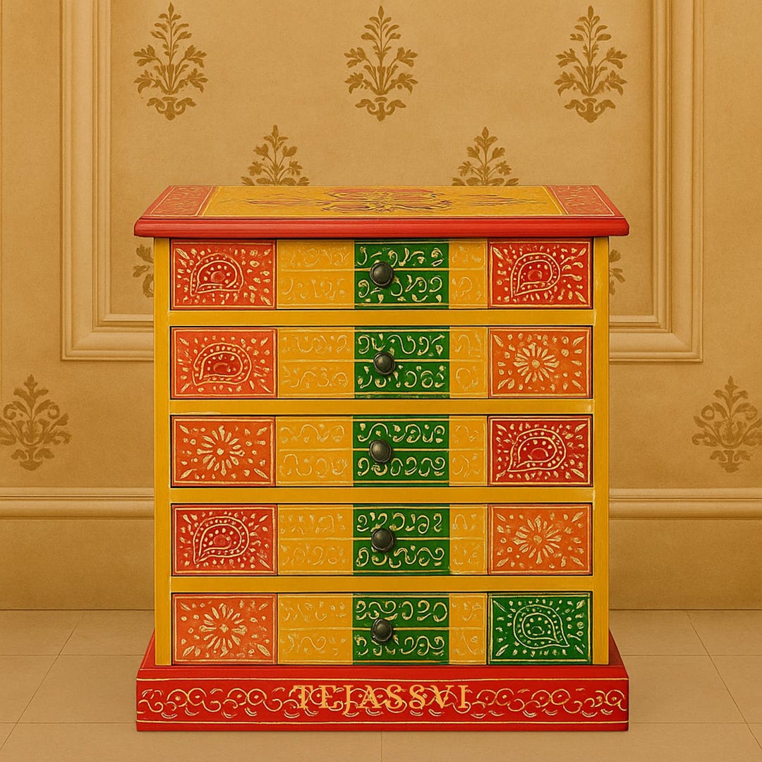 Indian Hand Painted Patches Mango Wood 5drawer Jewelry Box/keepsake ...
