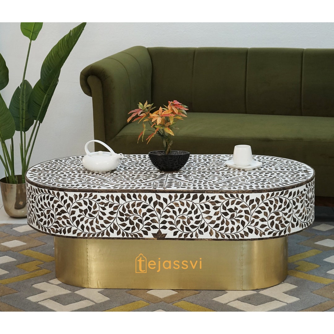 Wood Inlay Oval Shape Coffee Table/center Table /laptop Table/wood ...