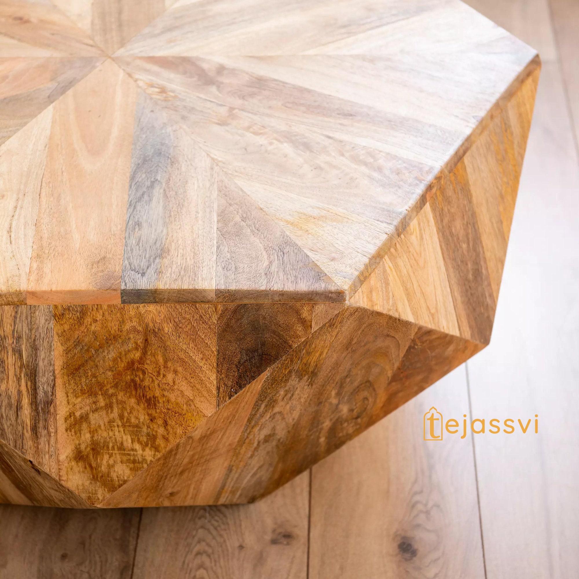 Wood Table Diamond Shape Wooden Coffee Table Unique Cocktail - Etsy