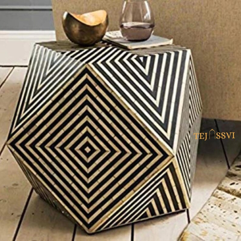 Hexagon Design Nightstand / Stripped Pattern Bone Inlay Sofa Table ...