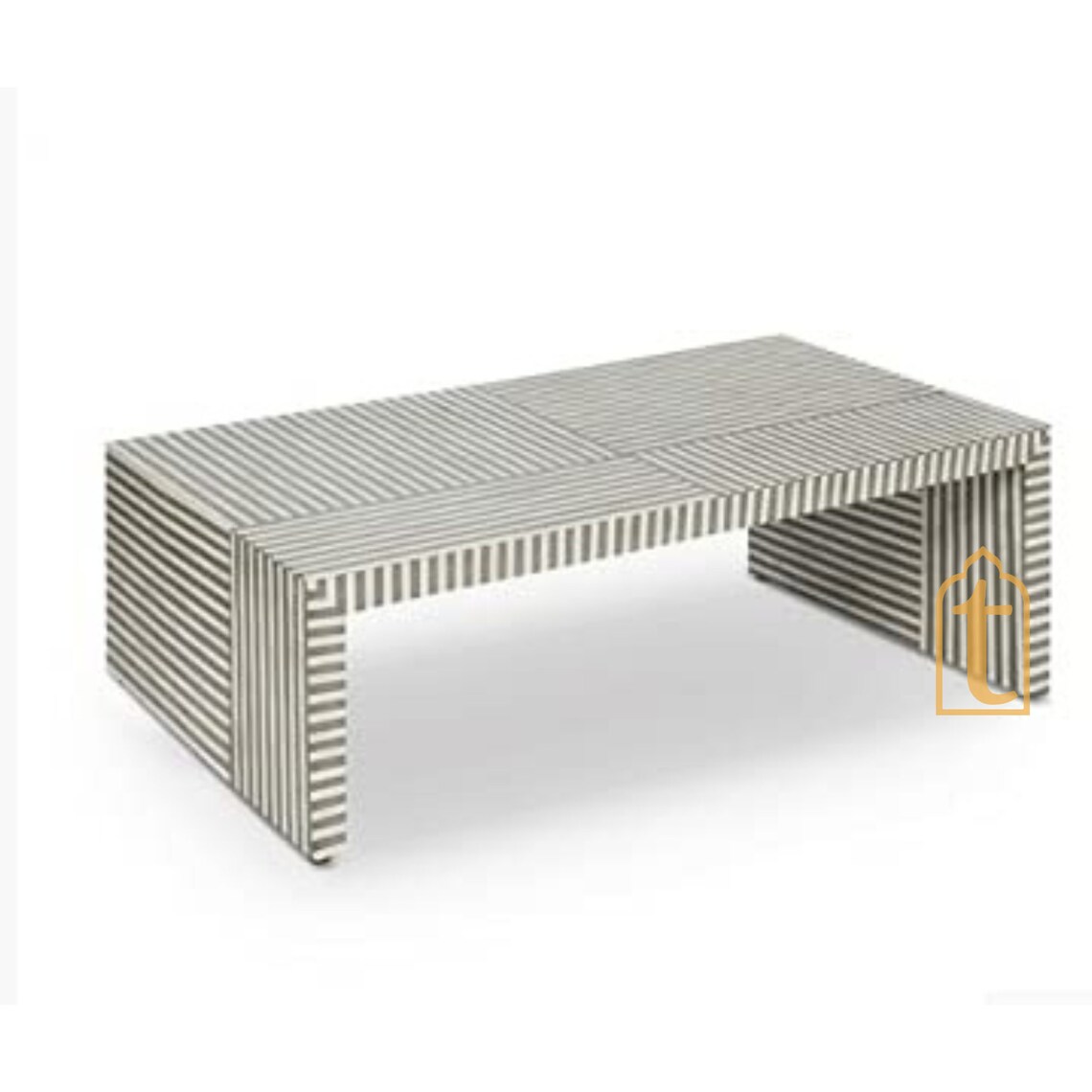 Wooden Coffee Table/bone Inlay Wooden Modern Striped Pattern Coffee ...