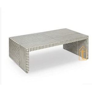 Wooden Coffee Table/bone Inlay Wooden Modern Striped Pattern Coffee ...