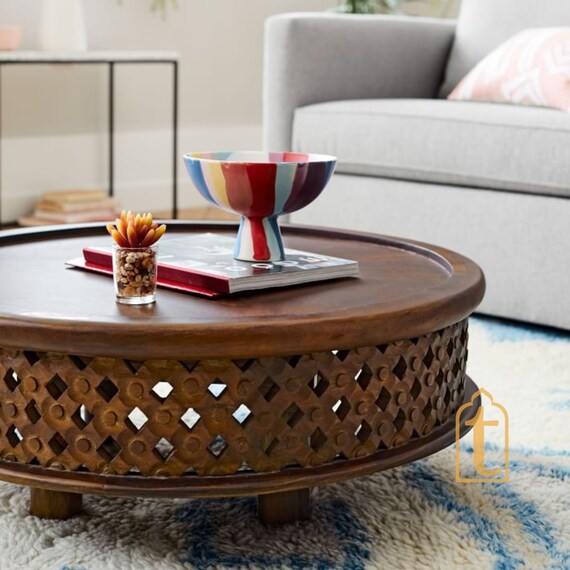 Round wood lattice coffee table store