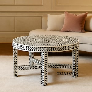 Handmade Bone Inlay Coffee Table, Center Table ,BONE INLAY TABLE, Round ...