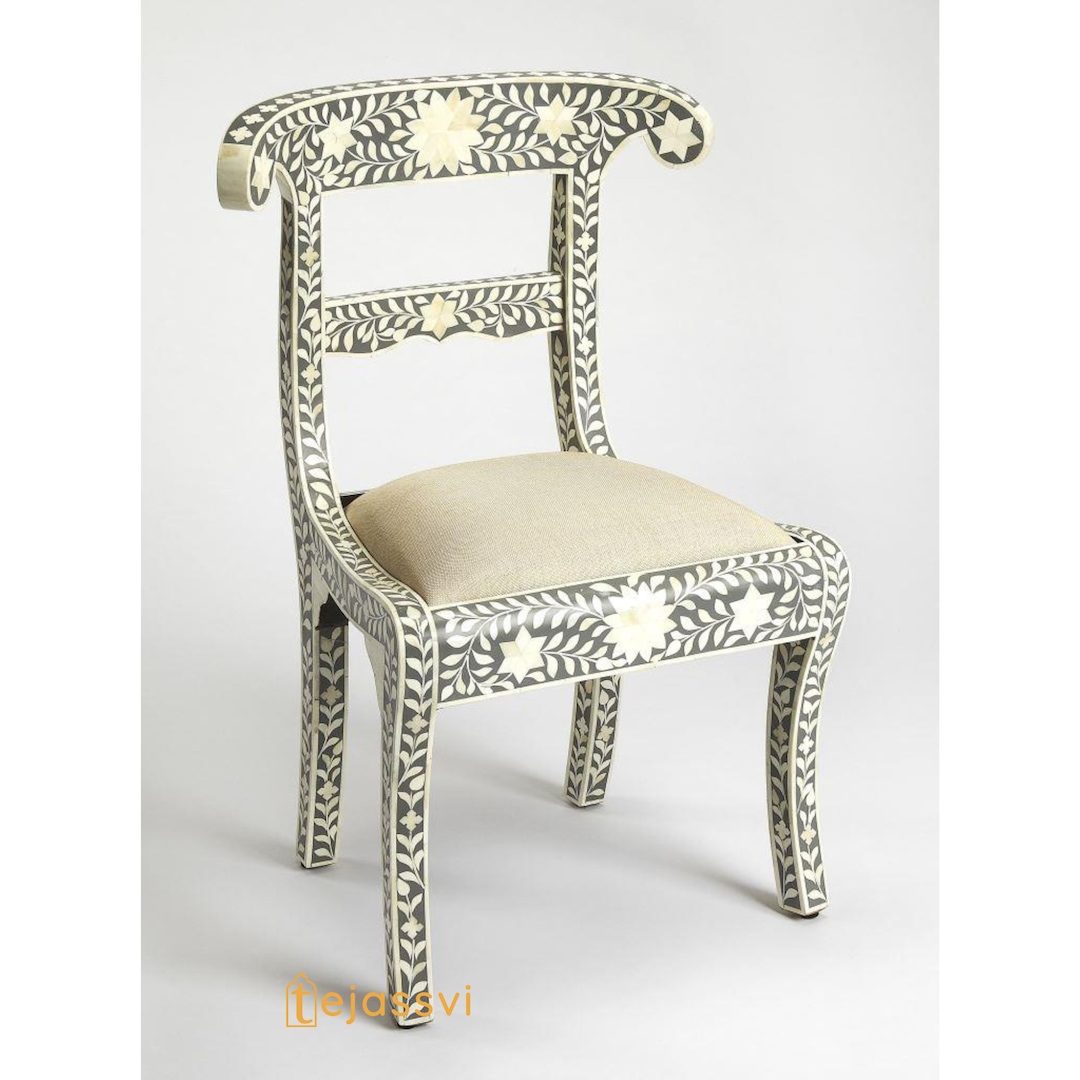 Bone Inlay Floral Chair Grey | Bone Inlay Chair | Modern Luxury ...