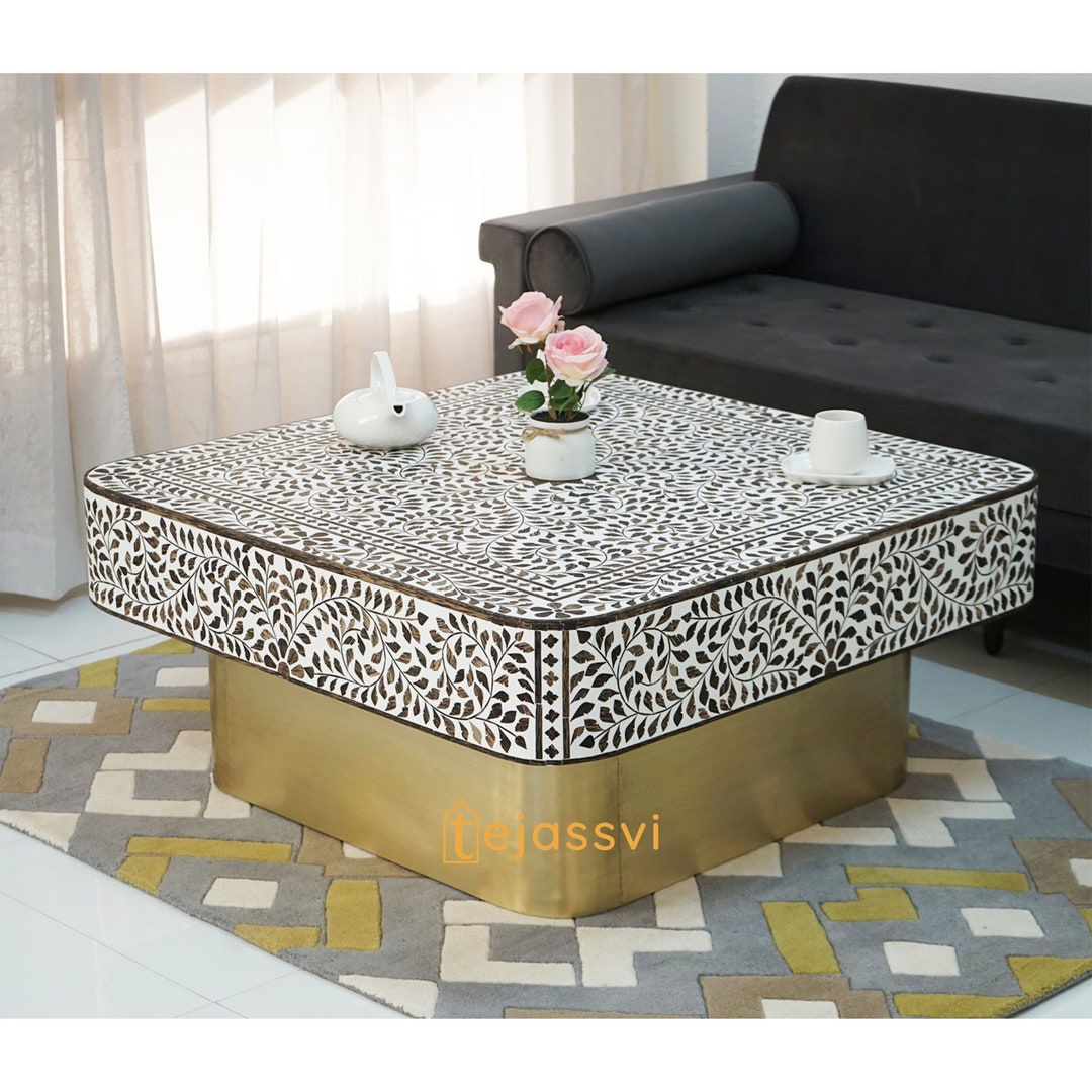 Wooden Square Coffee Table/bone Inlay Coffee Table/center Table/wood ...