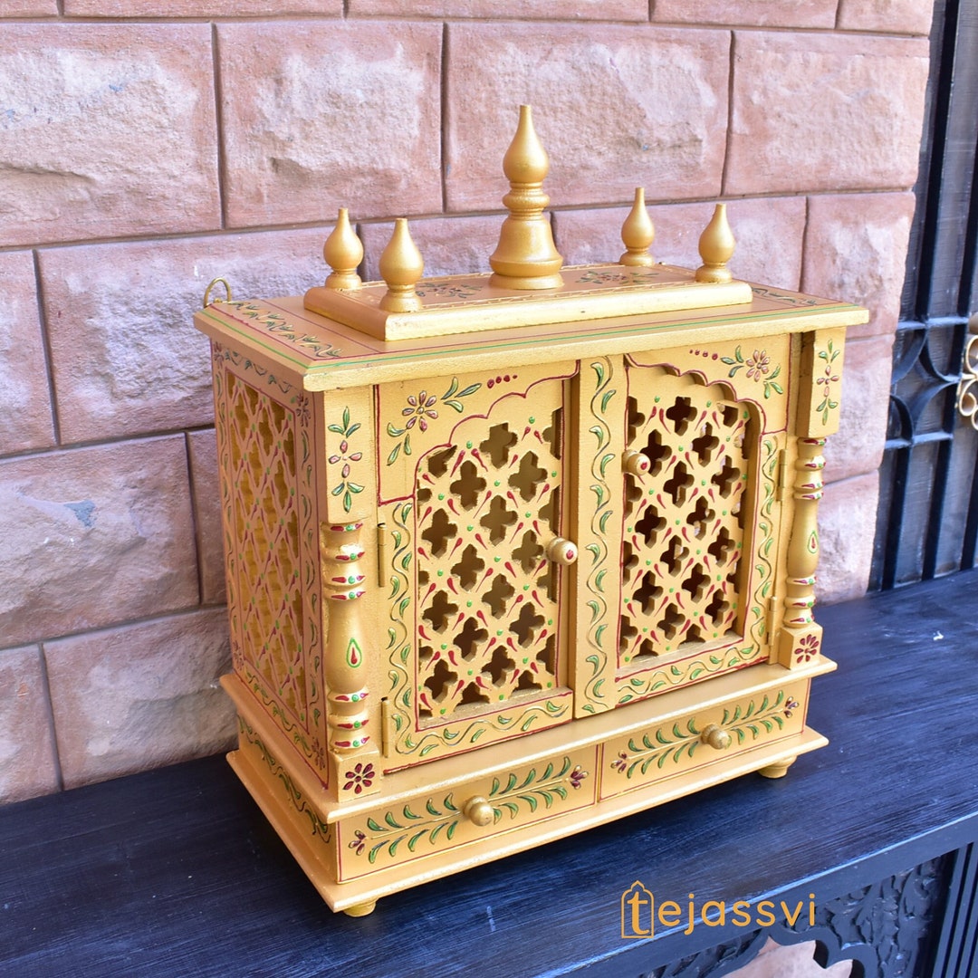 Golden Wooden Temple Mandir Handcrafted Mandir Pooja Ghar Mandap for ...