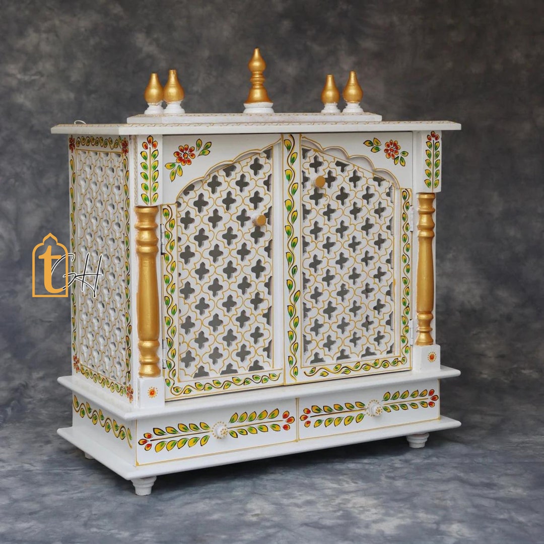 Wooden Temple Pooja Mandir With Door Beautiful Wall Hanging Large ...