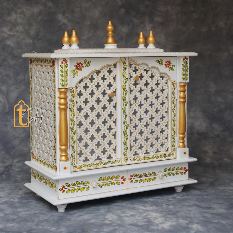 Wooden Temple Pooja Mandir With Door Beautiful Wall Hanging Large ...