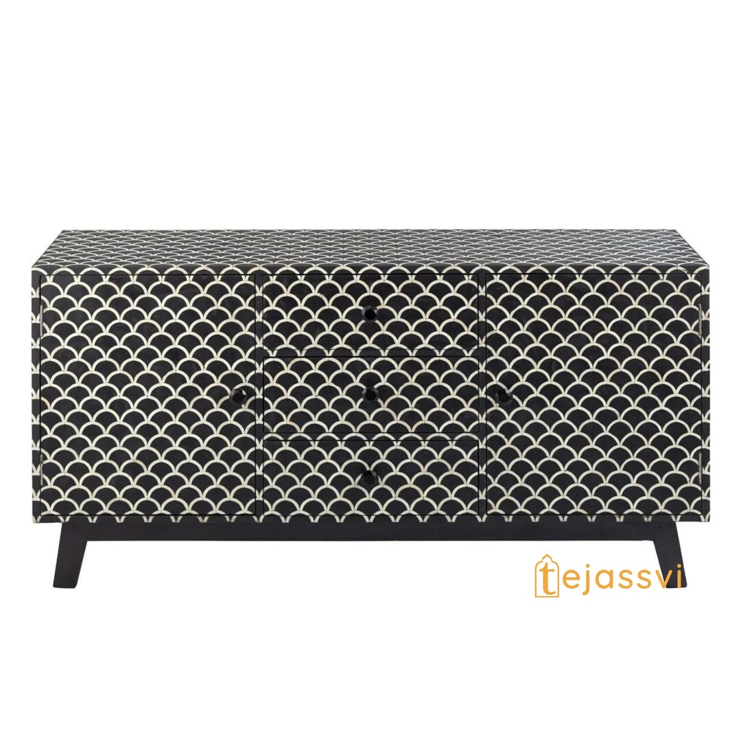 Bone Inlay Media Console | Bone Inlay Fish-scale Scalloped Sideboard in ...