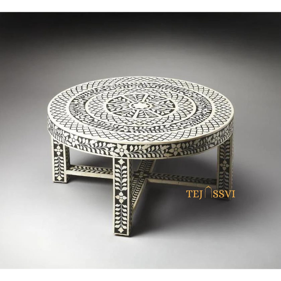 Handmade Bone Inlay Coffee Table, Center Table ,BONE INLAY TABLE, Round ...
