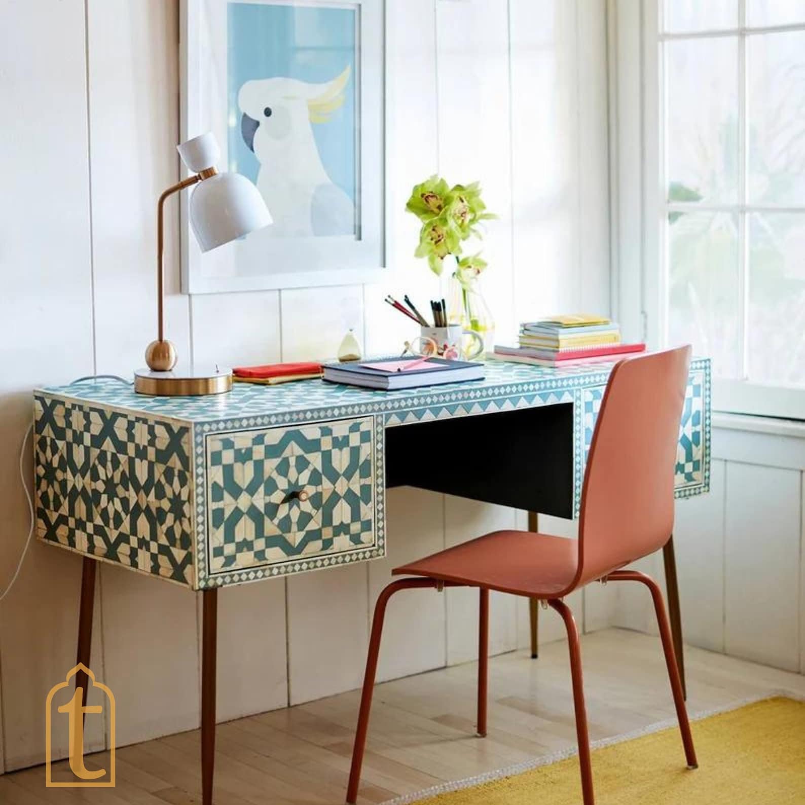 Bone Inlay Work Desk Laptop Table Console Table Bone Inlay Wooden ...