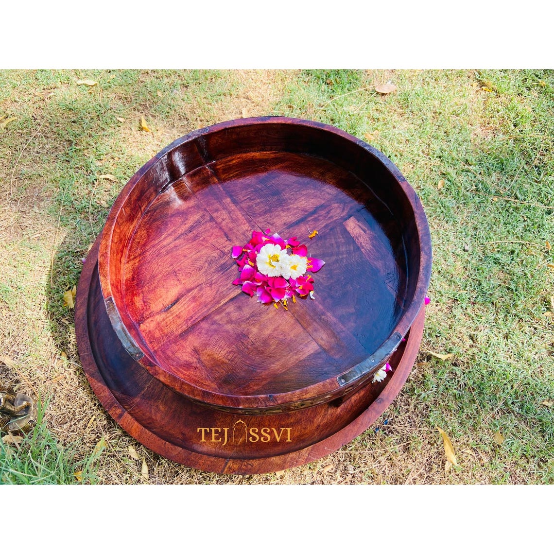 Wooden Coffee Table Natural Hand Made Carved Round Indian Grinder Table ...