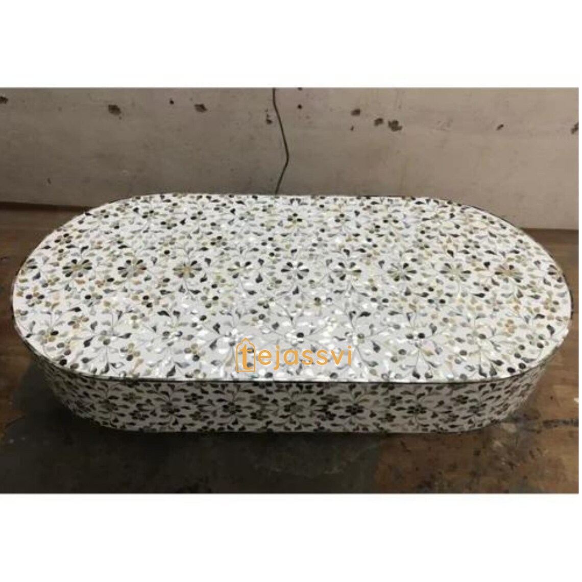 Oval Coffee Table Mother of Pearl INLAY TABLE Floral Design - Etsy