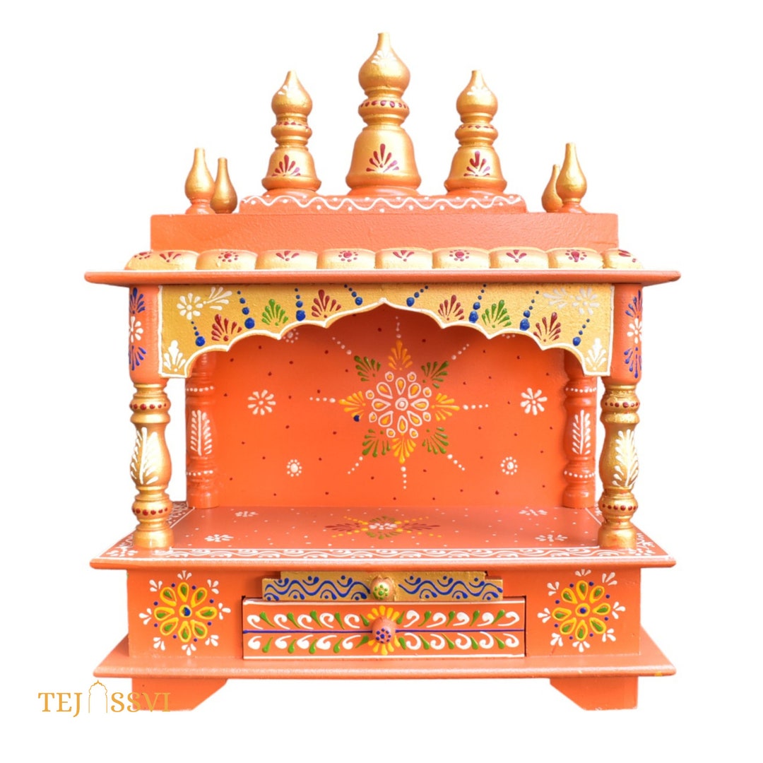 Orange Wooden Open Temple Pooja Mandir | Beautiful Wall Hanging Small ...