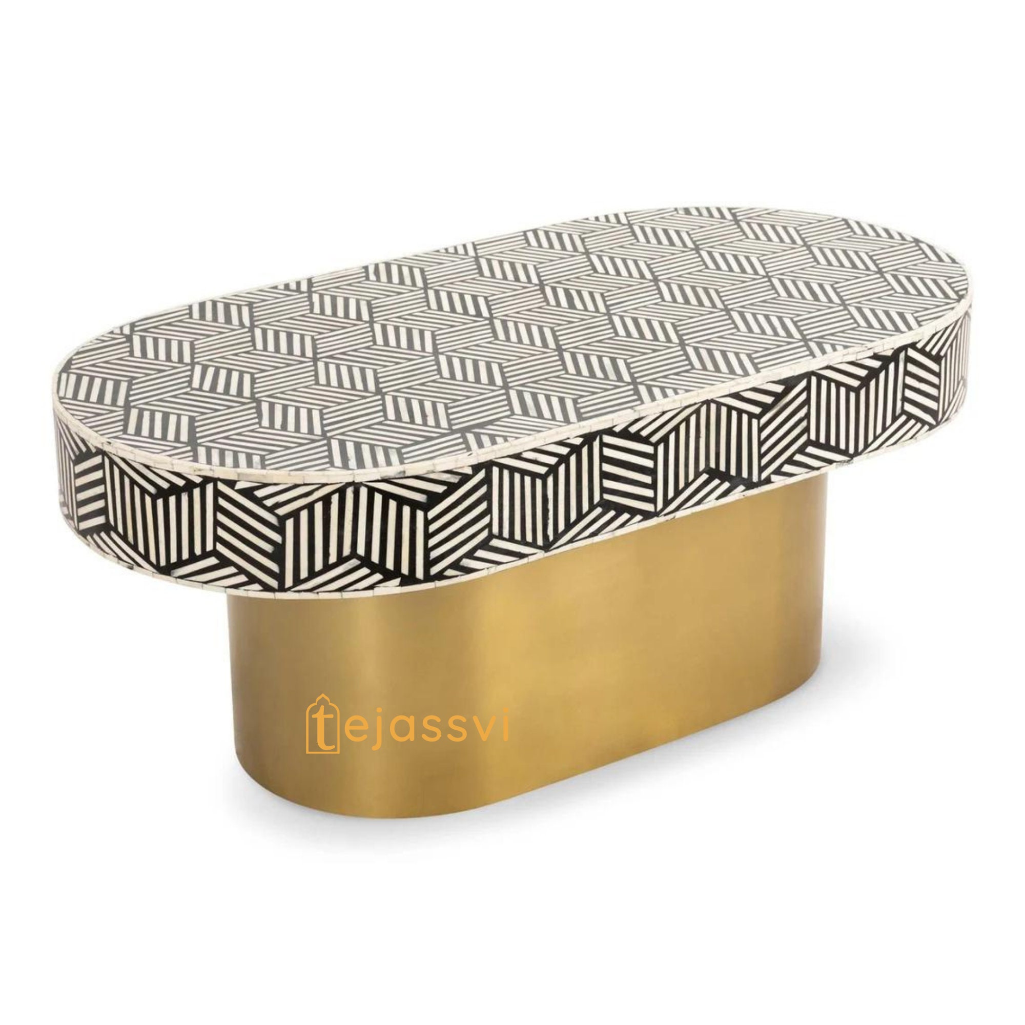 Wooden Oval Shape Coffee Table, BONE INLAY TABLE, Oval Shape Coffee ...