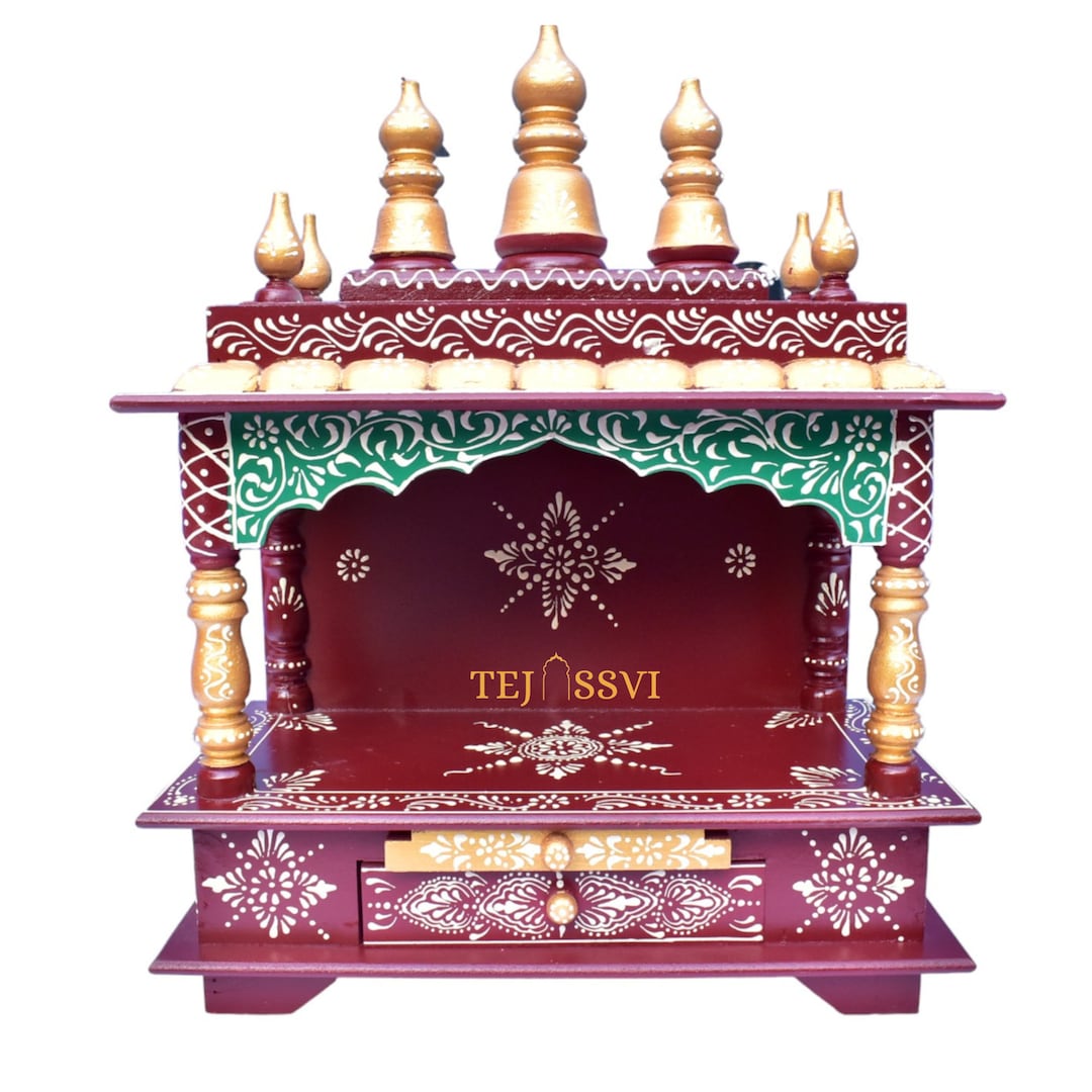 Brown Wooden Open Temple Pooja Mandir | Beautiful Wall Hanging Small ...