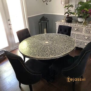 Handmade Bone Inlay Dining Table | Modern Floral Pattern Bone Inlay ...