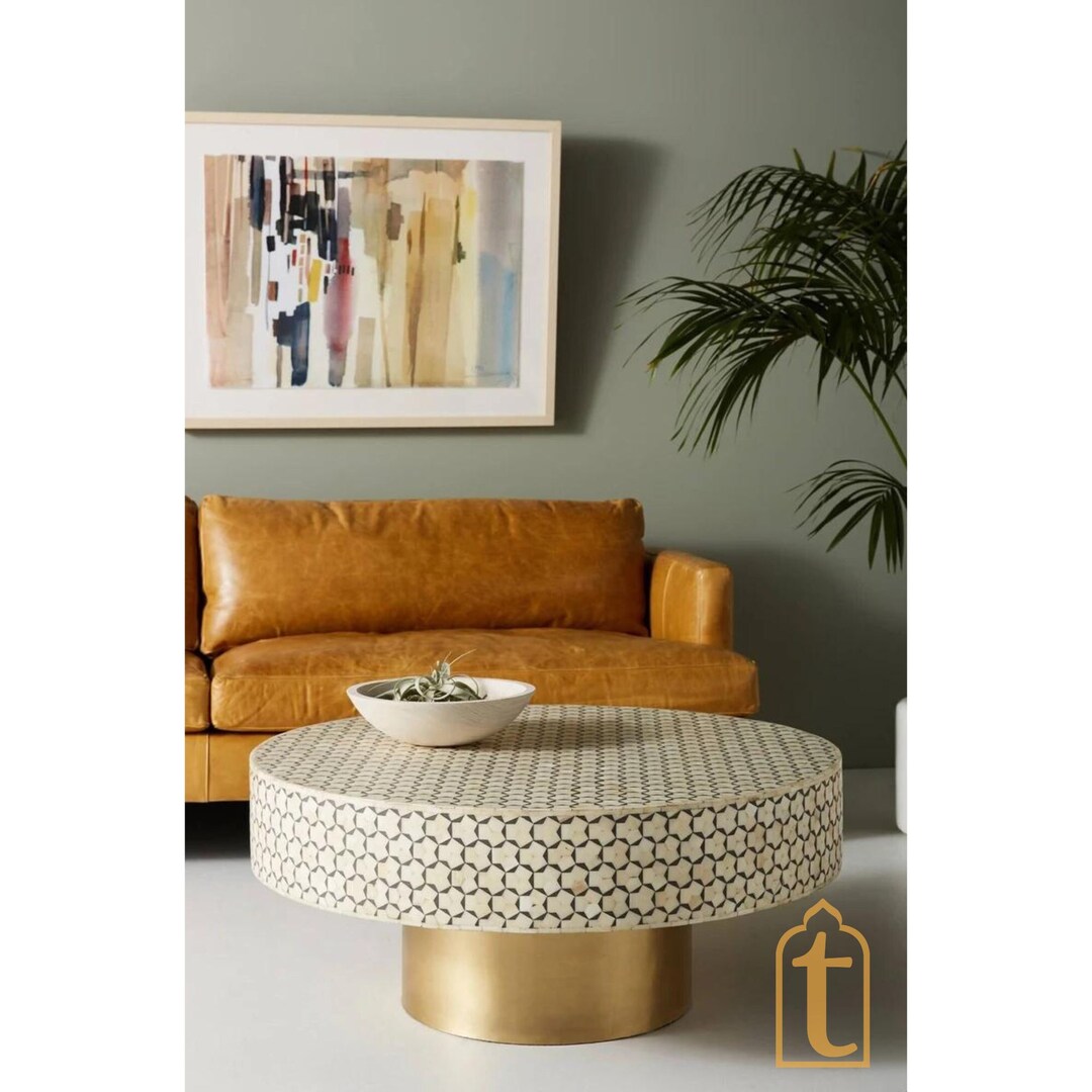 Round Bone Inlay Centre Table/handmade Bone Inlay Coffee Table/center ...