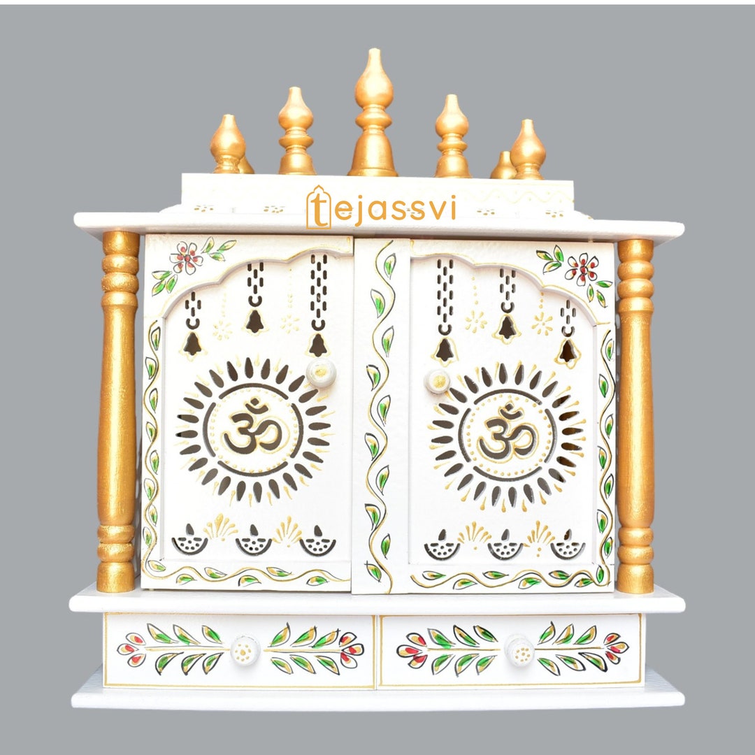 Wooden Temple Pooja Mandir With Door | Beautiful Wall Hanging Large ...
