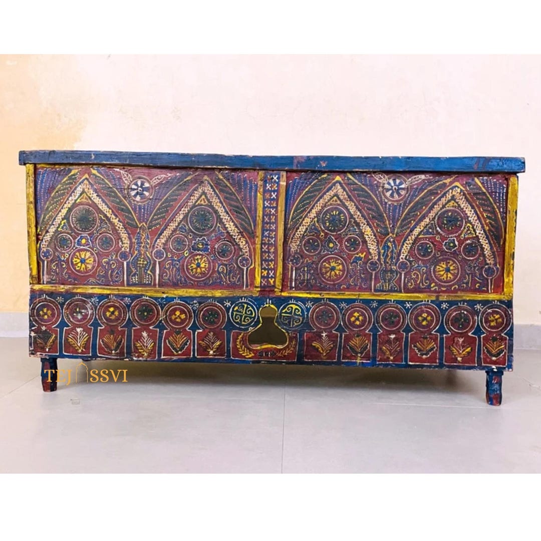Rare Moroccan Hand-painted Storage Chest Box - Vintage Ethnic Trunk ...