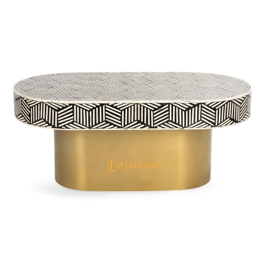 Handmade Oval Shape Coffee Table, BONE INLAY TABLE, Oval Coffee Table ...